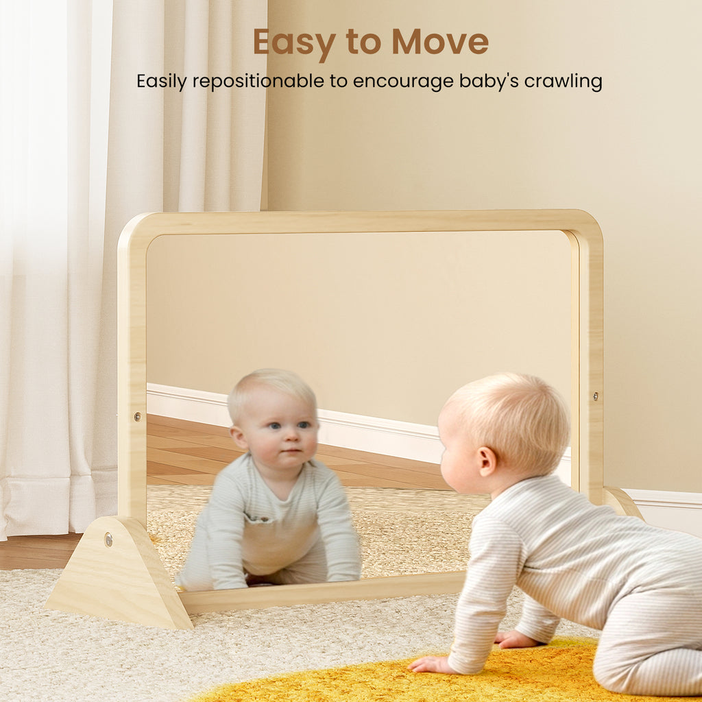 Woodtoe 3-in-1 Montessori Mirror with Bar, Adjustable Toddler Mirror