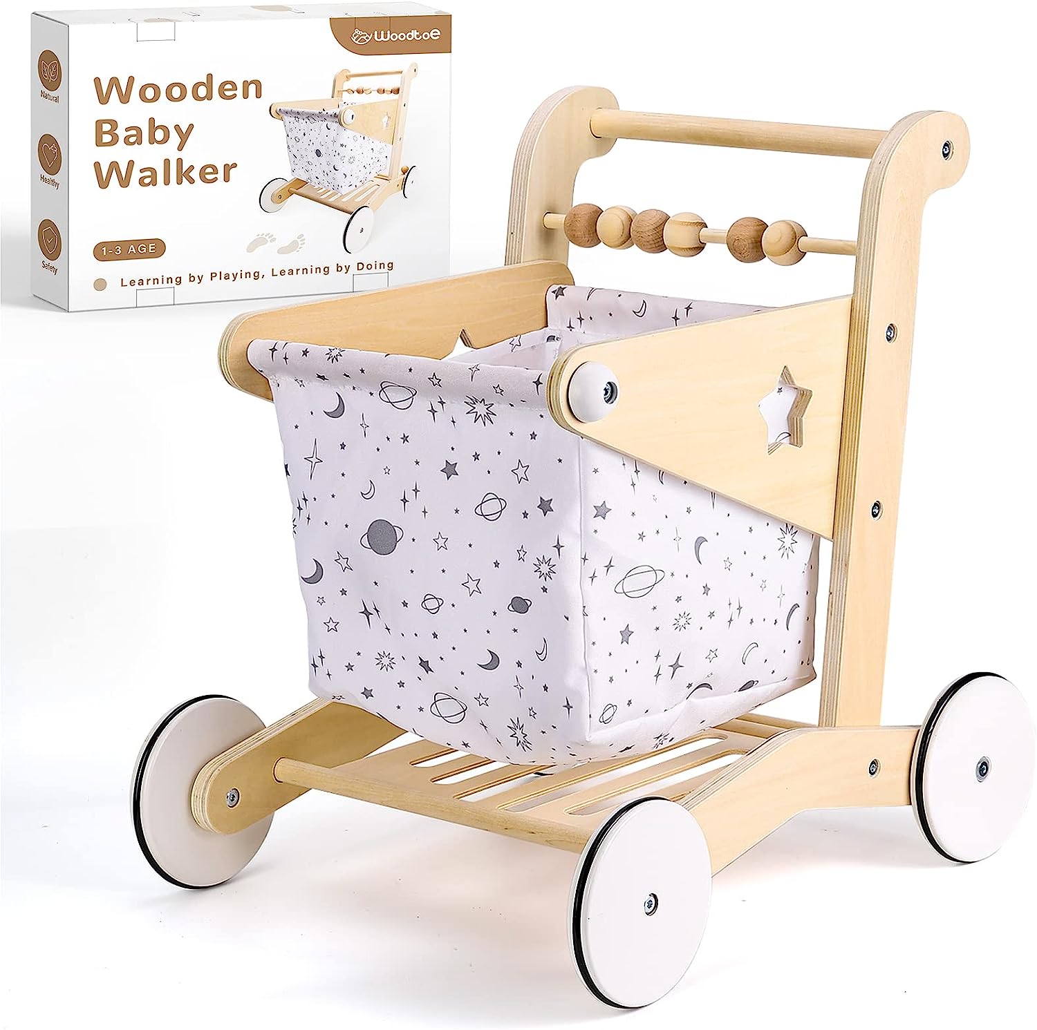 Woodtoe Wooden Baby Walker Doll Stroller | Adjustable Speed Shopping C