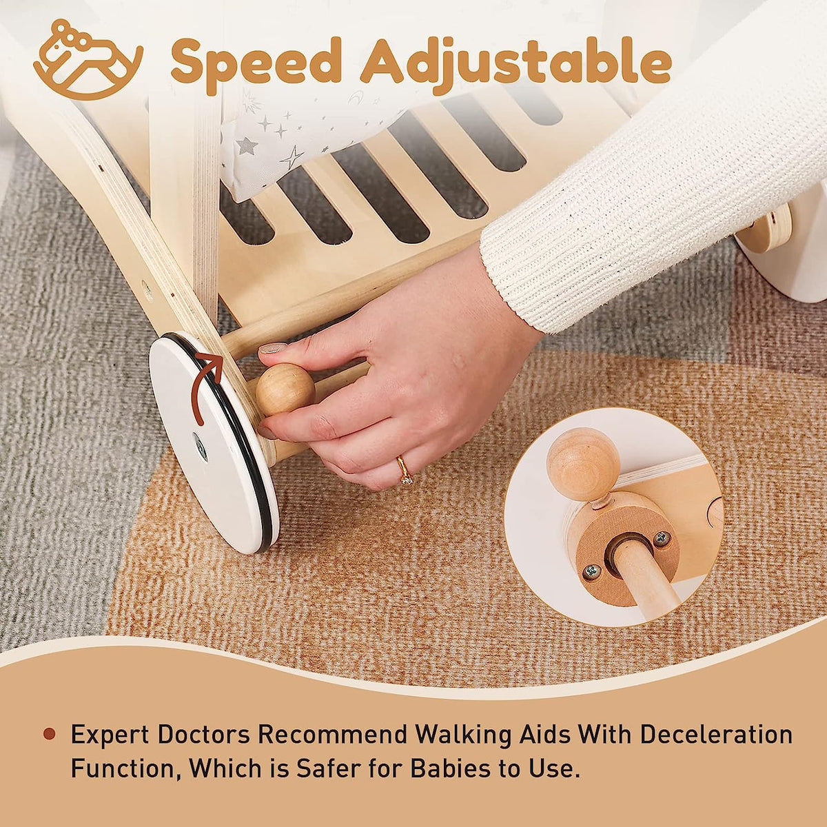 Woodtoe Wooden Baby Walker Doll Stroller | Adjustable Speed Shopping C