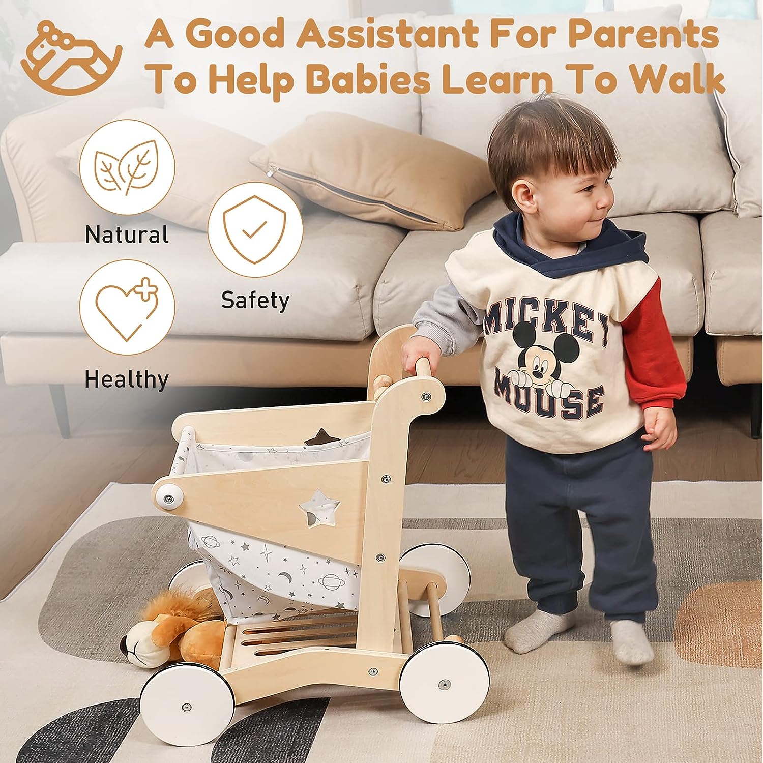 Woodtoe Wooden Baby Walker Doll Stroller | Adjustable Speed Shopping C