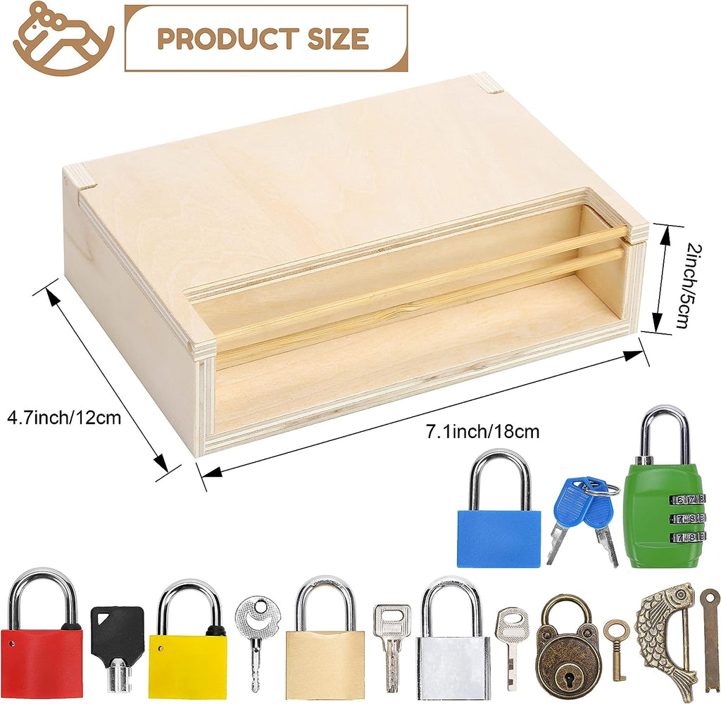 Woodtoe 8 PCS Montessori Lock and Key Toy Set for Toddlers, Wooden Mon