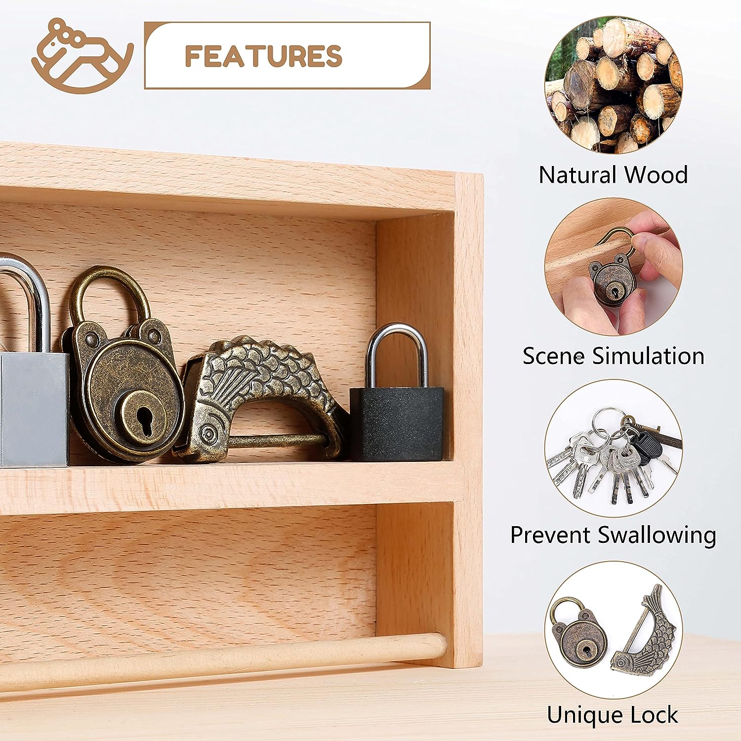 Woodtoe Montessori Lock and Key Toy Set for Kids, Educational Lock Set