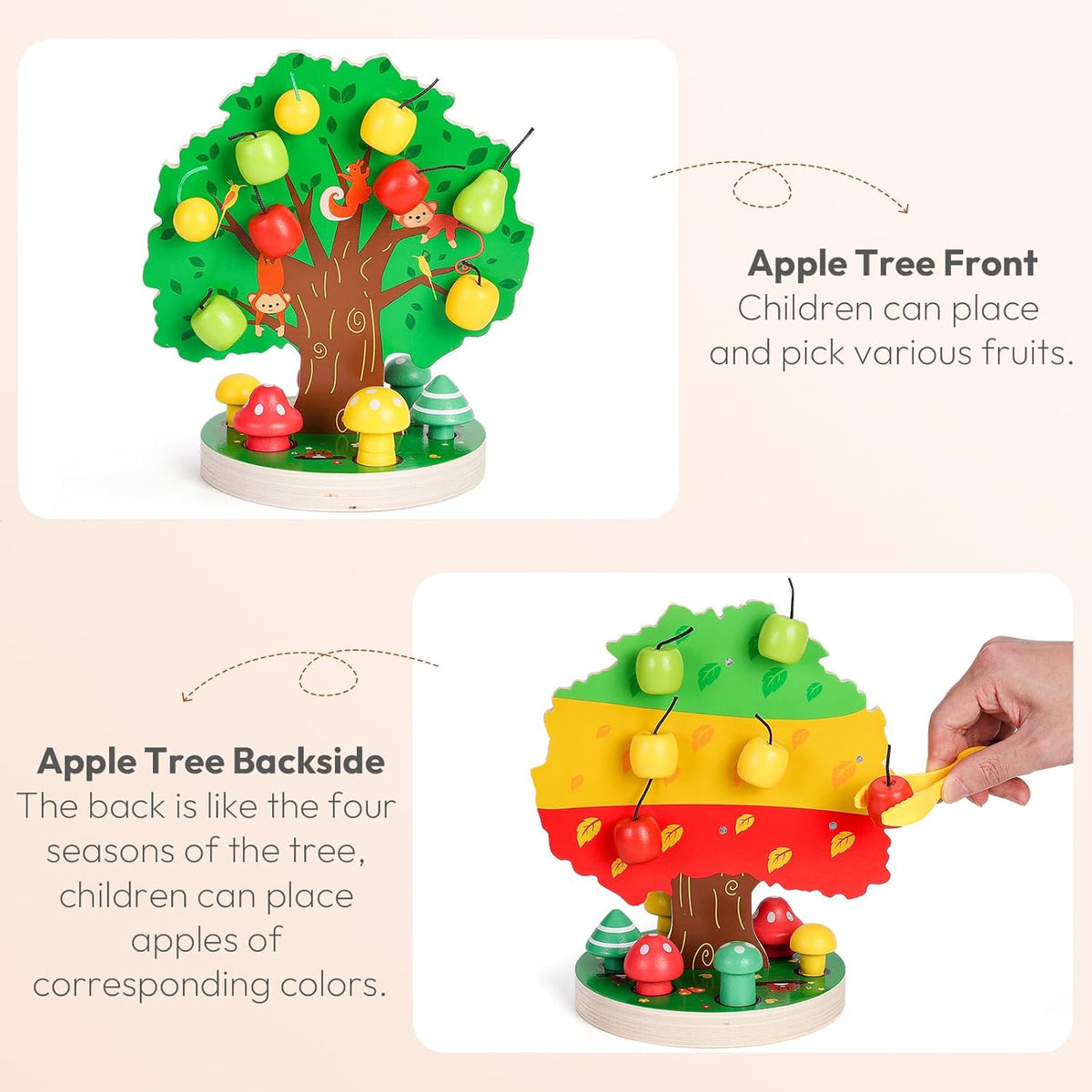 Woodtoe Toddler Fine Motor Skill Toy - Apple Picking Magnetic Fruit Tr