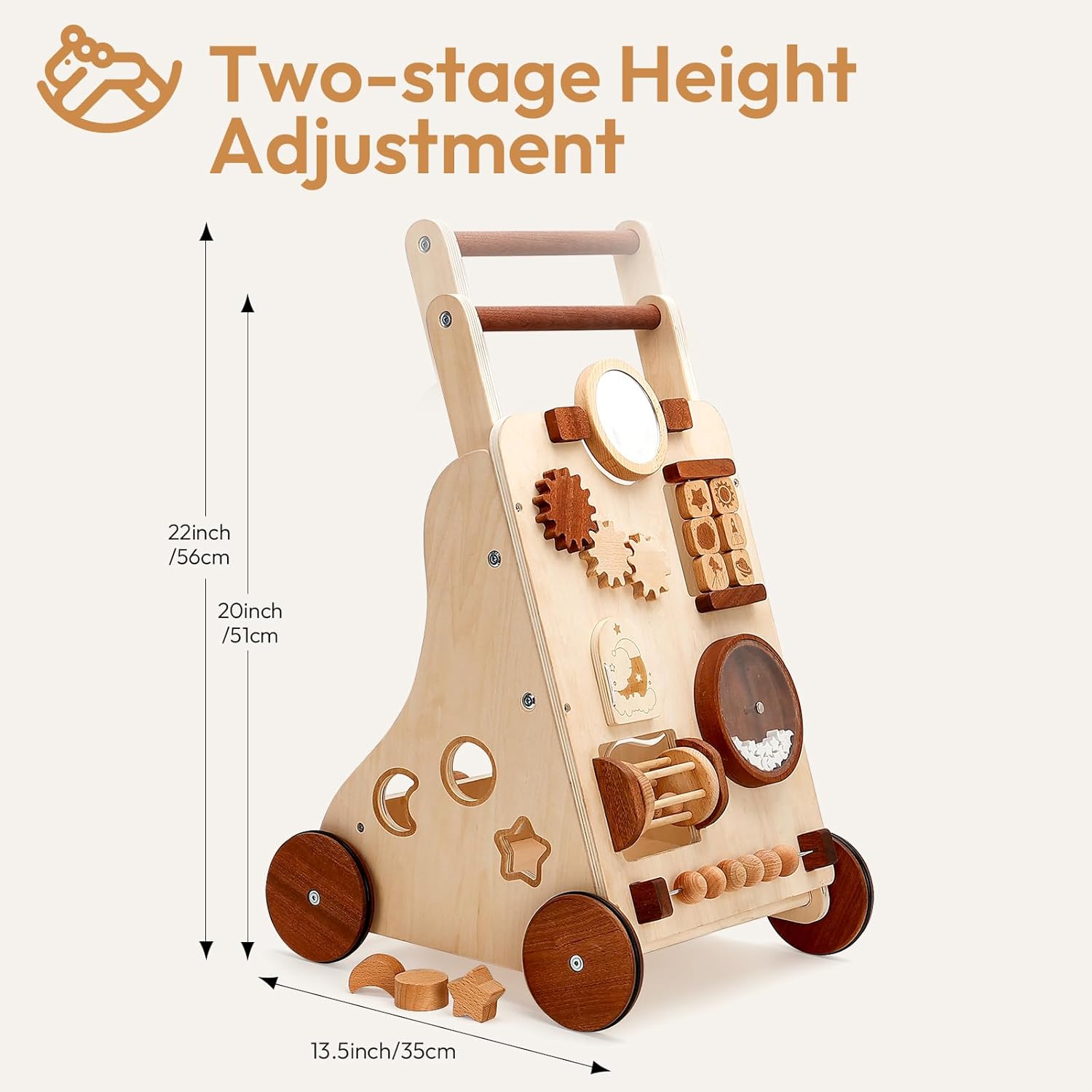 Woodtoe Wooden Baby Walker, Adjustable Push and Pull Learning Activity